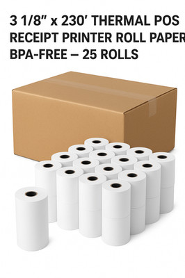 3 1/8" x 200' Thermal POS Receipt Printer Paper Roll BPA-Free – 25 ...