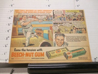newspaper ad 1954 BEECH NUT chewing gum bowling alley ball Andy ...