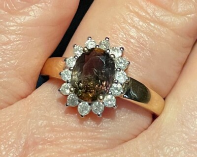 18 ct. hallmarked Yellow Gold AXINITE (very rare) & Diamond Ring. Size ...