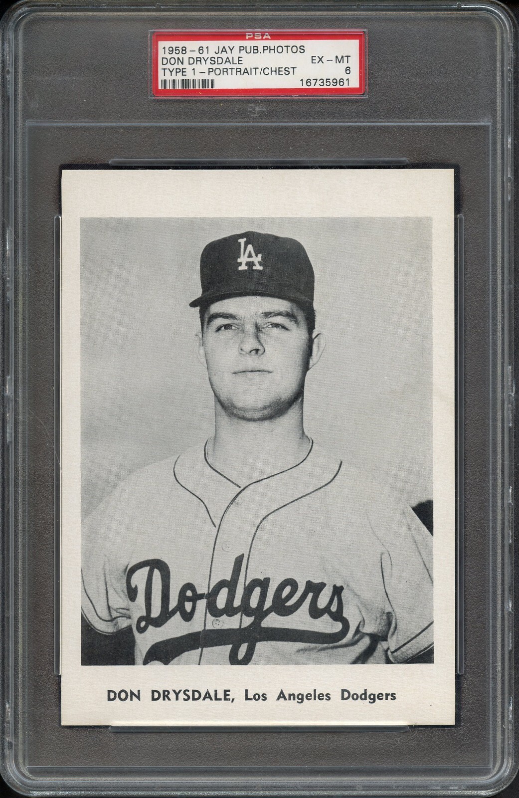 1958-61 JAY PUBLISHING PHOTOS-TYPE 1 DON DRYSDALE PORTRAIT/CHEST PSA 6 ...