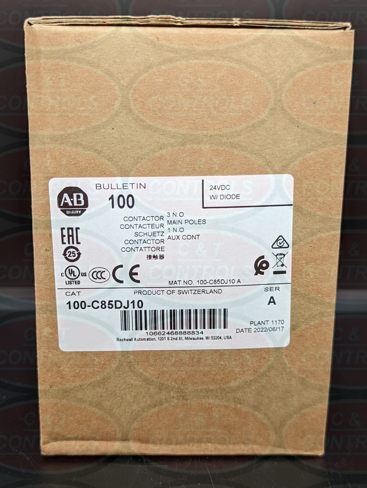 Allen Bradley 100-C85DJ10 24V DC 85AMP Contactor 1N.O. Aux NEW IN BOX ...