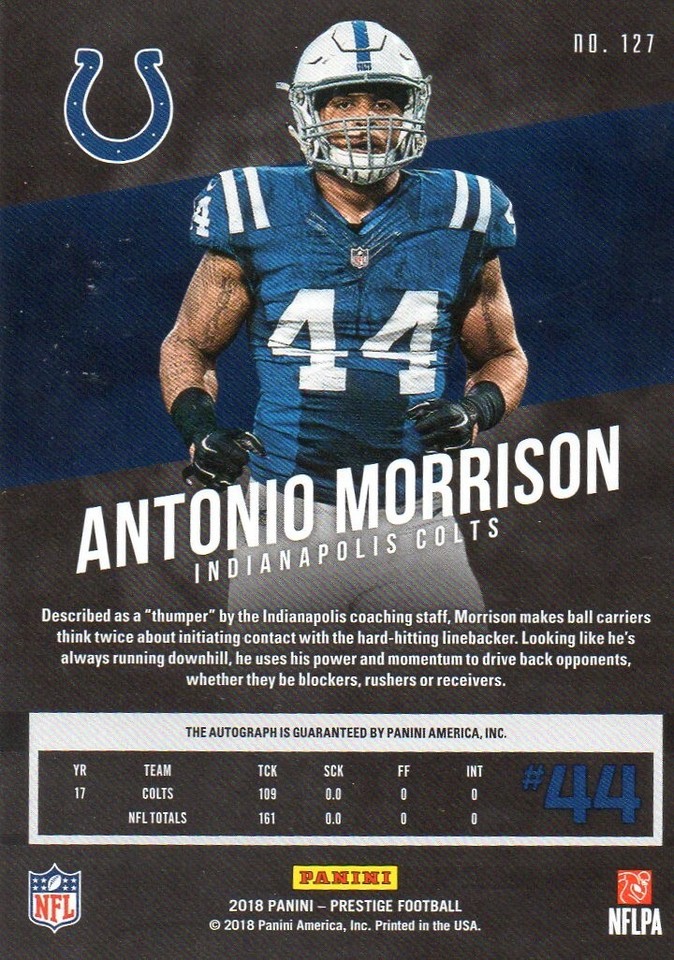 2018, Antonio Morrison, Prestige, Autograph, Card # 127, Colts. | eBay