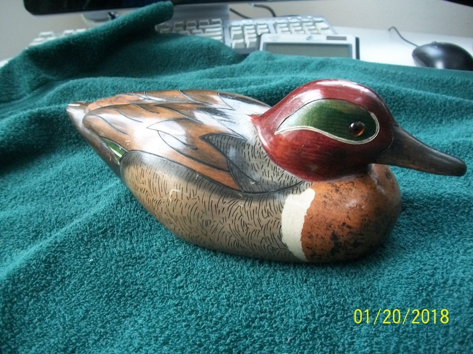 WOODEN DUCK RARE 1988 HAND CRAFTED GREENWING TEAL SIGNED GENE MALIN | eBay