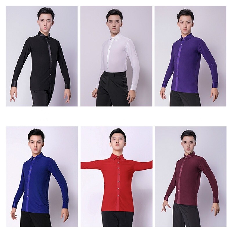 Mens Latin Dance Shirt Tops Ballroom Modern Salsa Samba Stretch Long ...