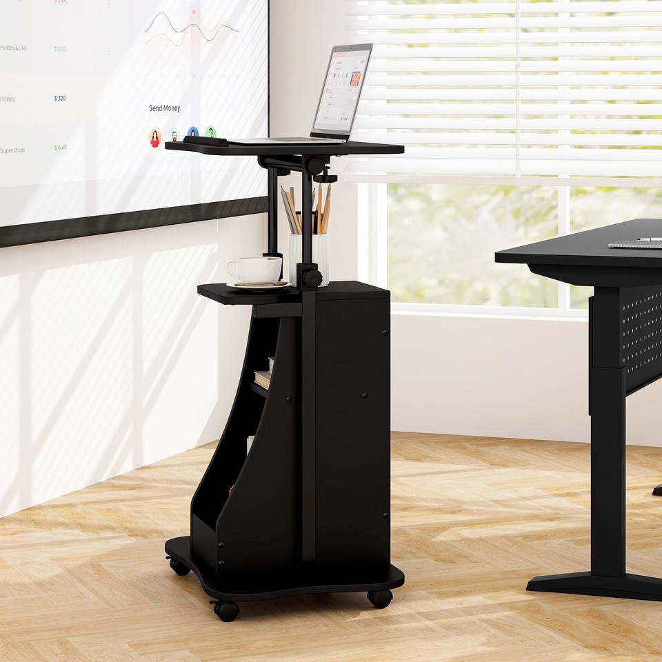 Mobile Lectern Podium, Height Adjustable Podium Stand,Standing Sit-to ...