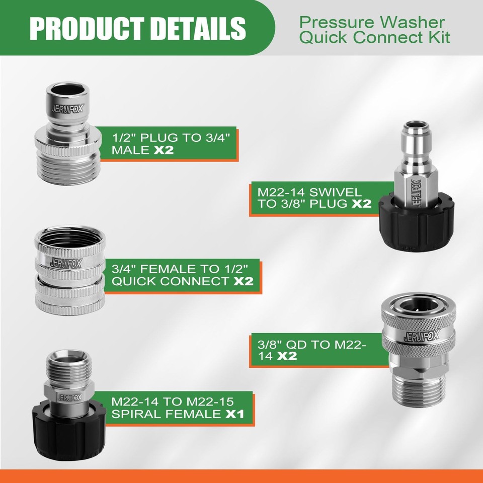 Pressure Washer Quick Connect Kit, Stainless Steel Pressure Washer Hose ...