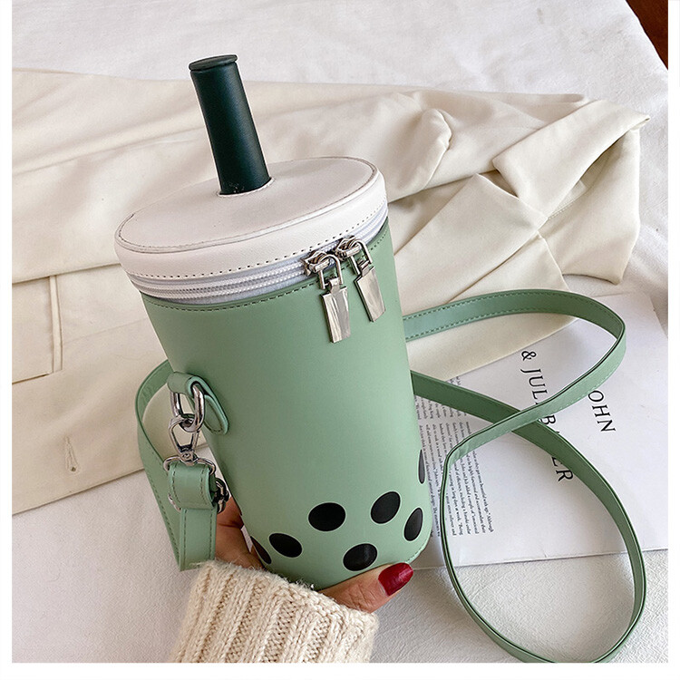 Cute Cartoon Boba Milk Tea Shoulder Bag Boba Tea Handbag w/ straw ...