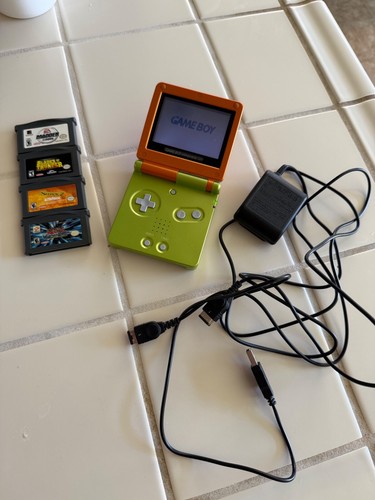 Gameboy Advance SP lime green and orange with games! | eBay