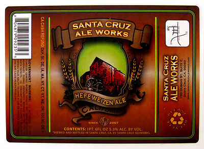 Santa Cruz Ale Works HEFEWEIZEN ALE beer label CA 22oz STICKER | eBay