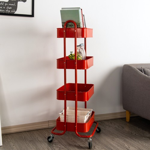 4-Tier Utility Rack Shelf Rolling Storage Cart w/ Handle Wheels for ...