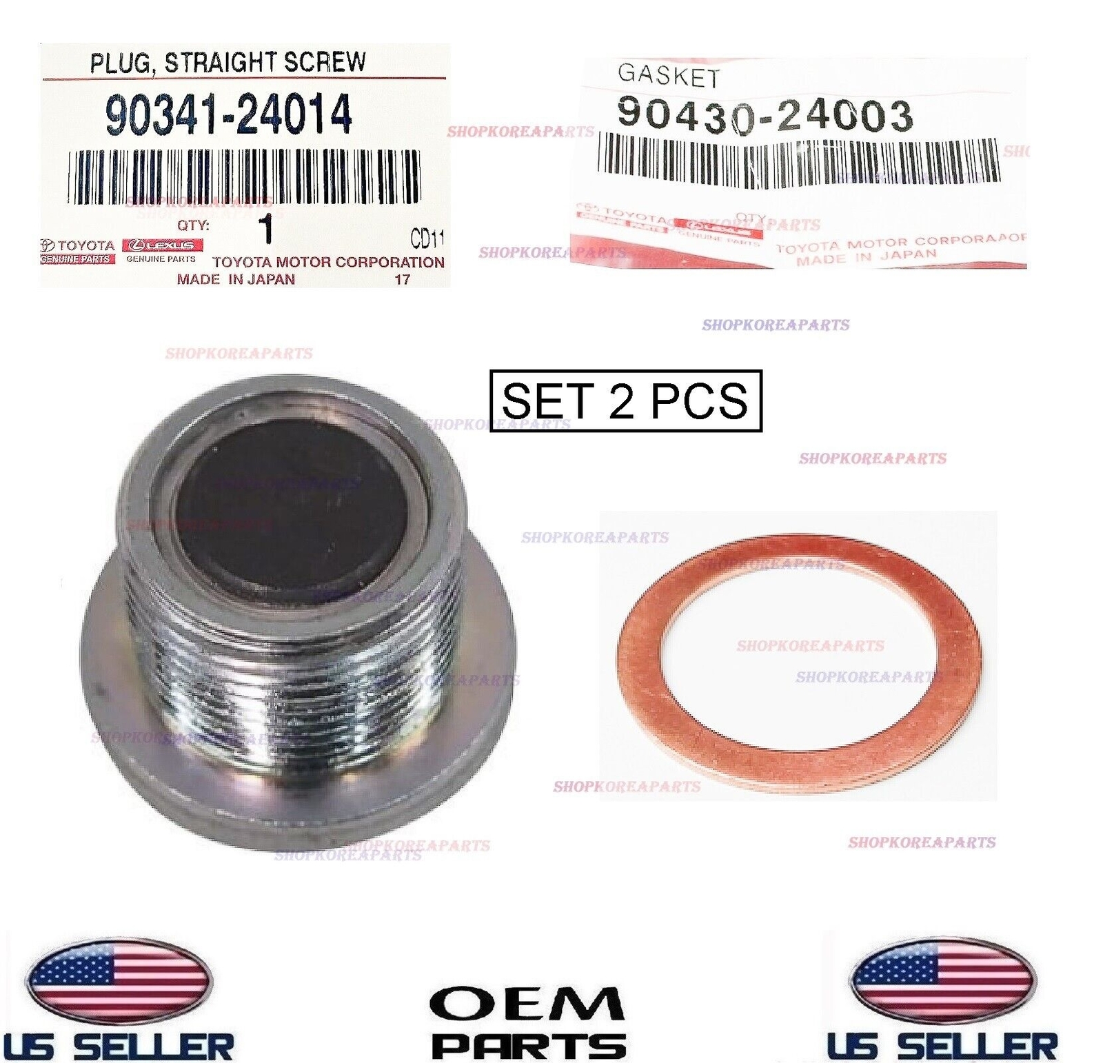 OEM Front Differential Drain Plug + Gasket 2pcs Toyota Lexus *See ...