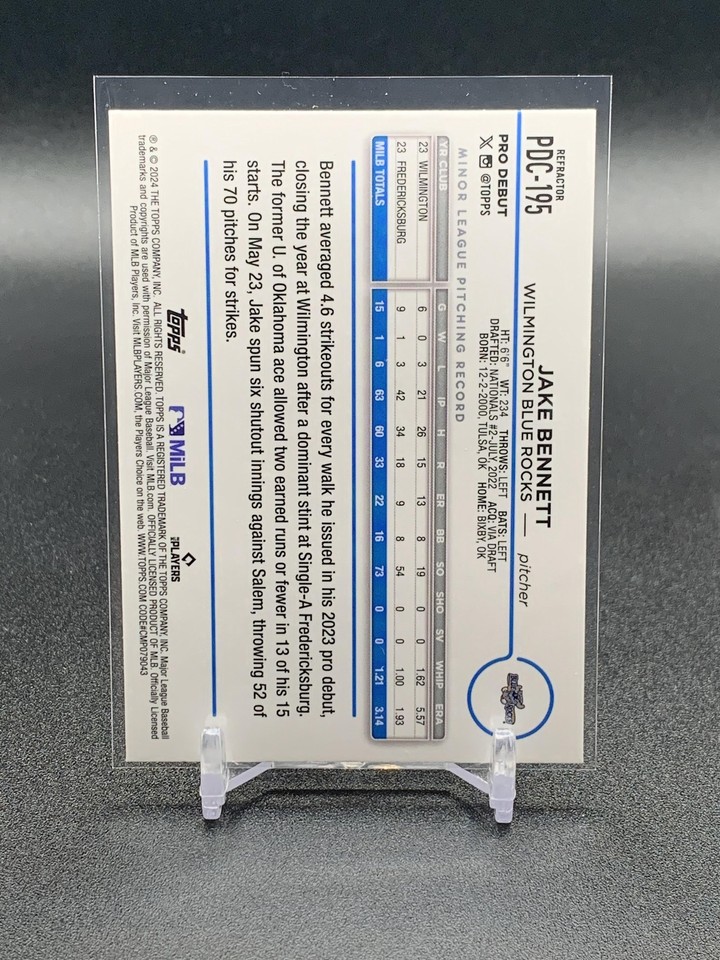 2024 Topps Pro Debut Jake Bennett PDC-195 Chrome Refractor /99 ...