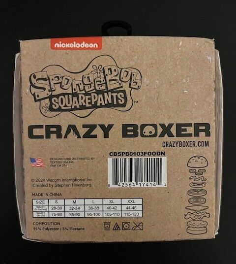 CRAZYBOXER SpongeBob Burger Box Krabby Patty Boxer Briefs Size XL - (44 ...