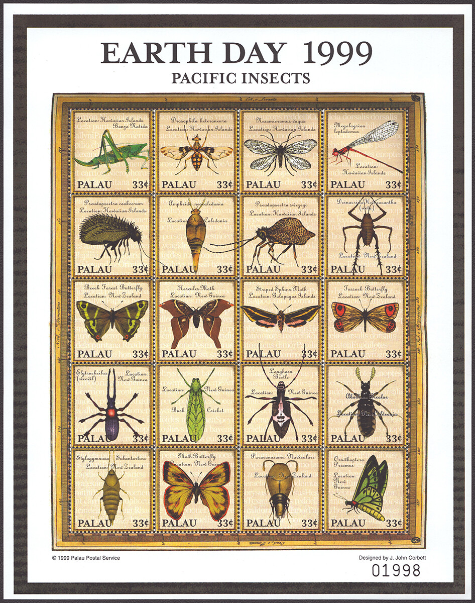 PALAU #506 33¢ Pacific Insects, Earth Day - Sheetlet of 20 Postage ...