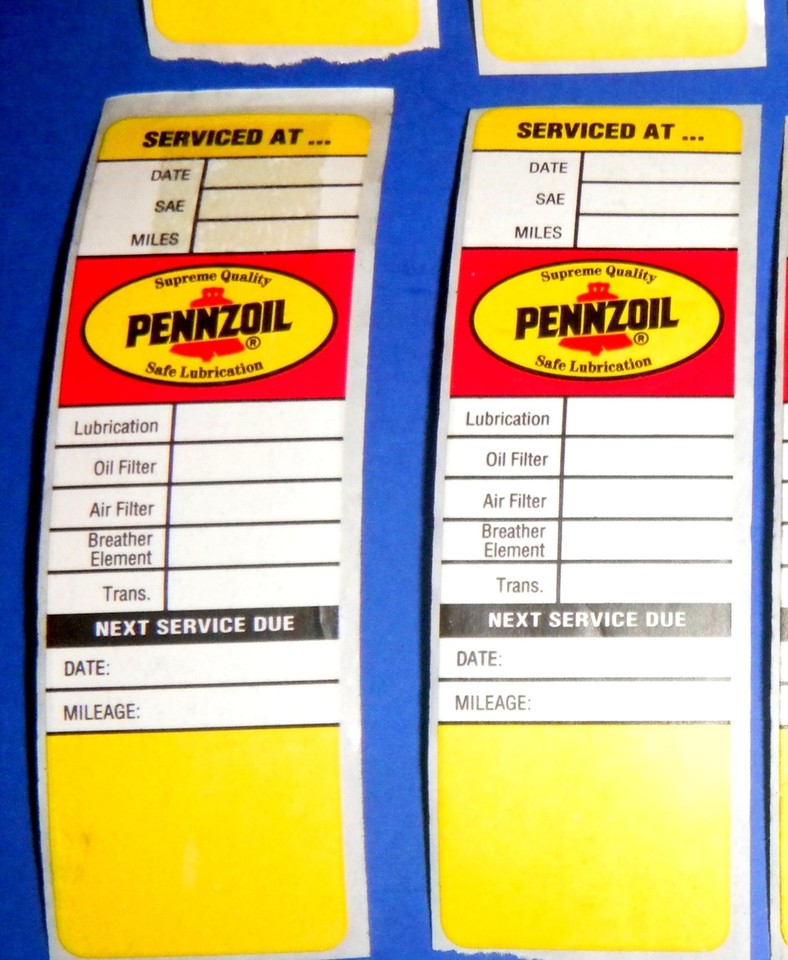 Lot of 10 PENNZOIL Automobile Oil Change Door Jamb Stickers - Gas ...