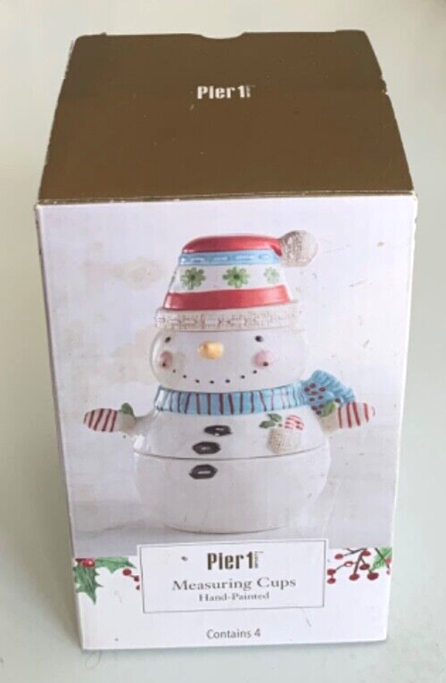 PIER 1 Measuring Cups Set/4 SNOWMAN Hand Painted Shiny Holiday Stacking ...