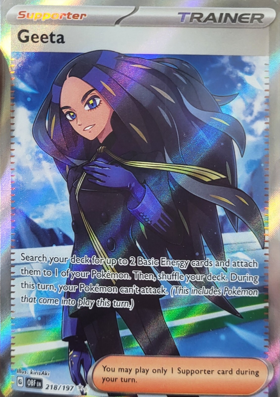 Pokémon TCG, Geeta Full Art Trainer, #218/197, Secret Rare, Obsidian ...