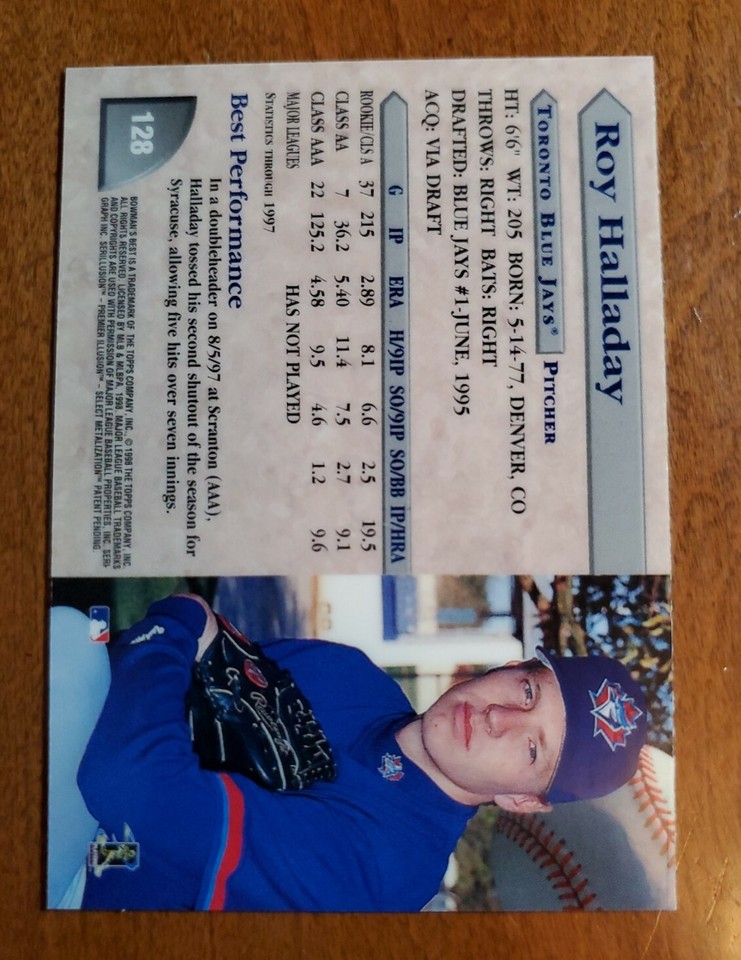 1998 Bowman's Best #128 ROY HALLADAY Rookie RC Card Toronto Blue Jays ...