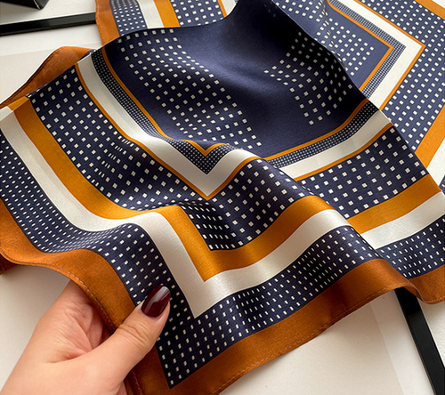 100% Silk 20" small Scarf Women neckerchief Wrap plaid navy blue ZT105 ...