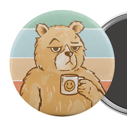 Sad Bear with Happy Coffee Round Fridge Magnet | eBay Australia
