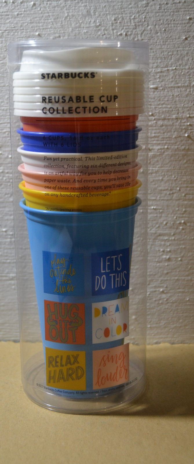 NEW Starbucks Cup Collection SET OF 6 Reusable 2017 Designs Colors w ...