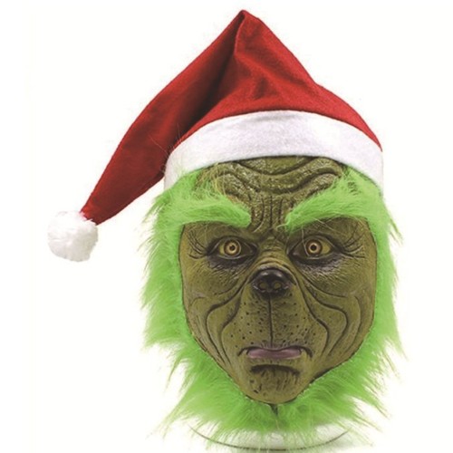 The Grinch Full Head Latex Mask Xmas Hat Monster Adult Costume Cosplay ...