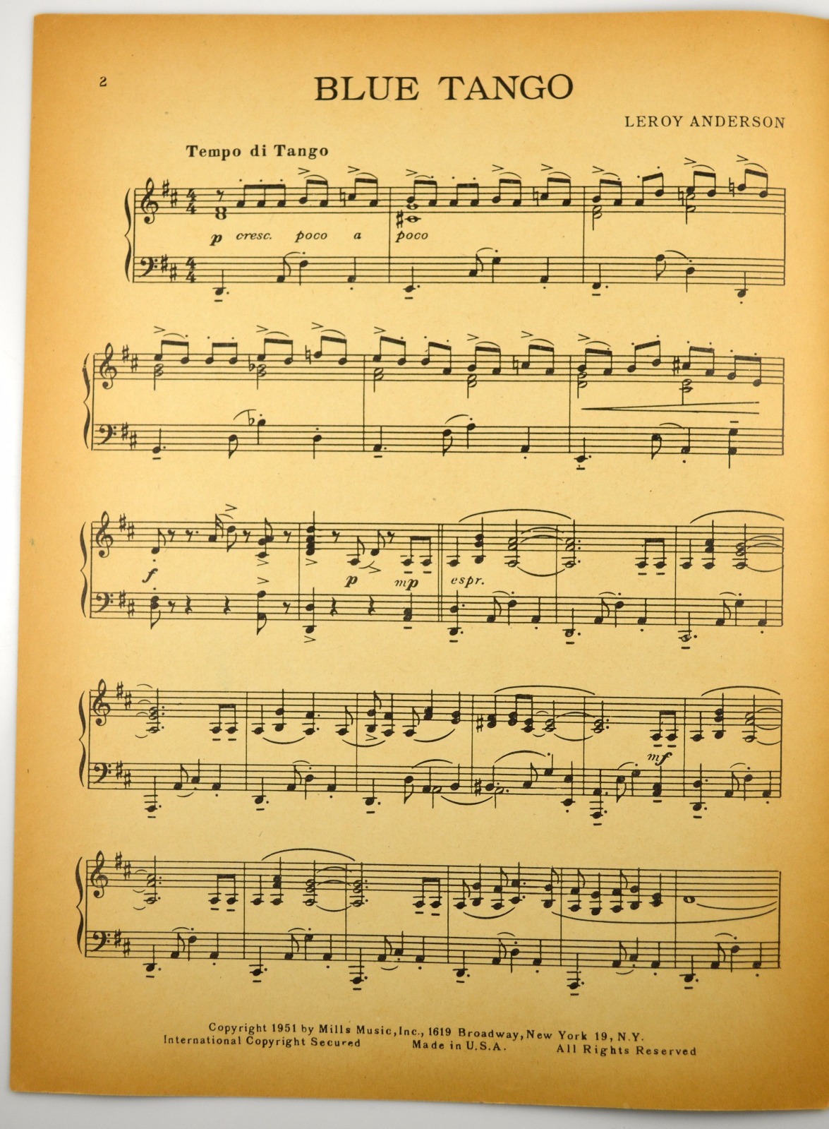 Blue Tango Leroy Anderson 1951 Sheet Music Piano Solo | eBay