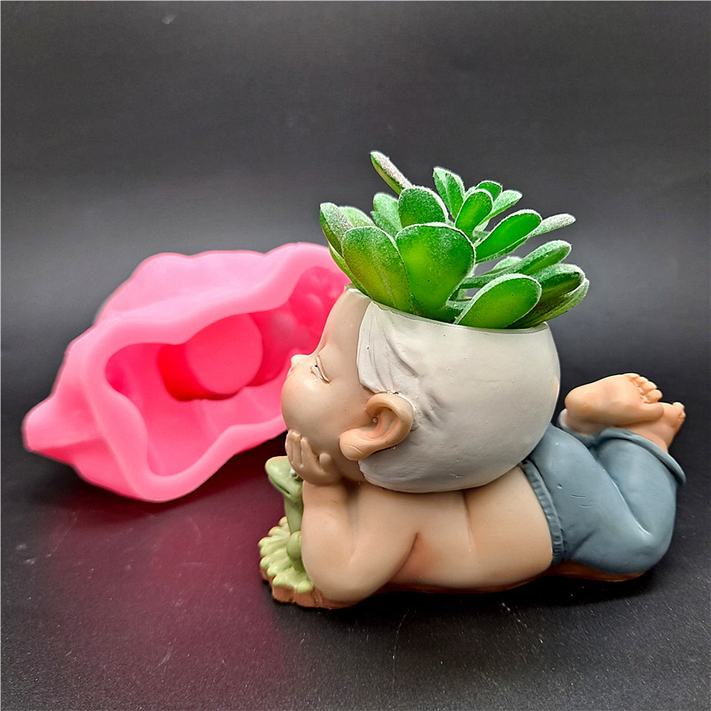 Silicone Mold Little Boy Flower Pot Gypsum Concrete DIY Handmade Flower ...