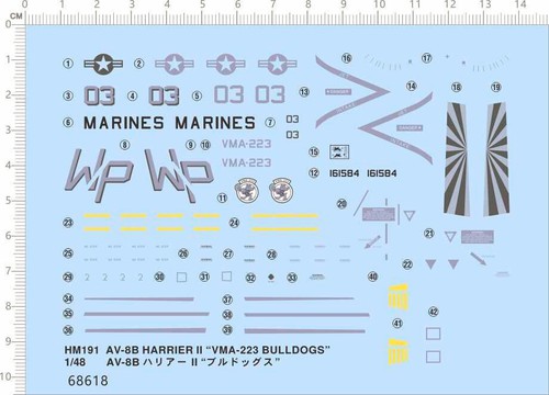 1/48 AV-8B Harrier II Jet US Marine VMA-223 Bulldogs 161584 Markings ...