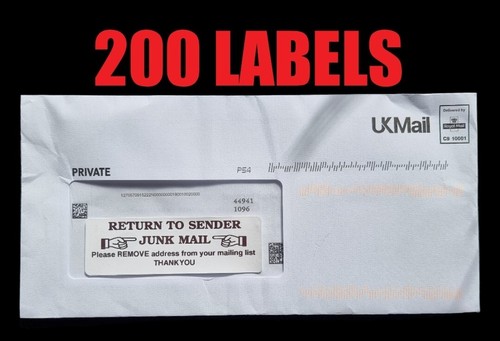 200 x Return To Sender Junk Mail / Post Stickers self-adhesive labels ...