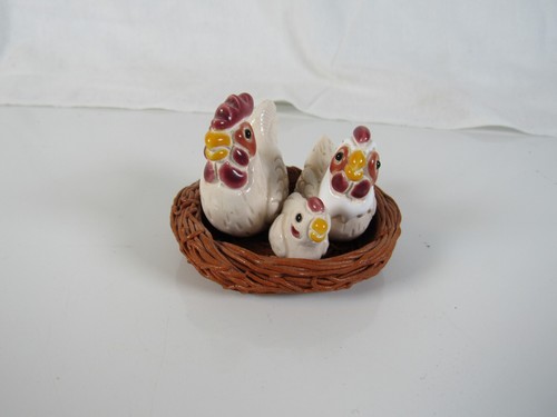 3 Miniature Chickens in a Nest Rooster Hen and Chick Signed SKE | eBay