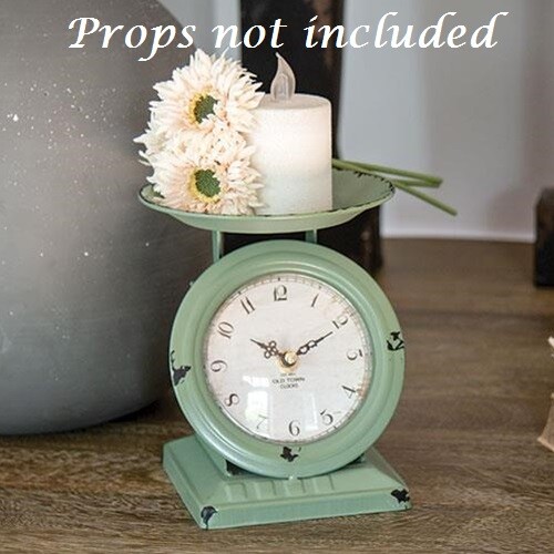 NEW Farmhouse Kitchen SCALE CLOCK GREEN Country Chippy Metal Cottage 6. ...