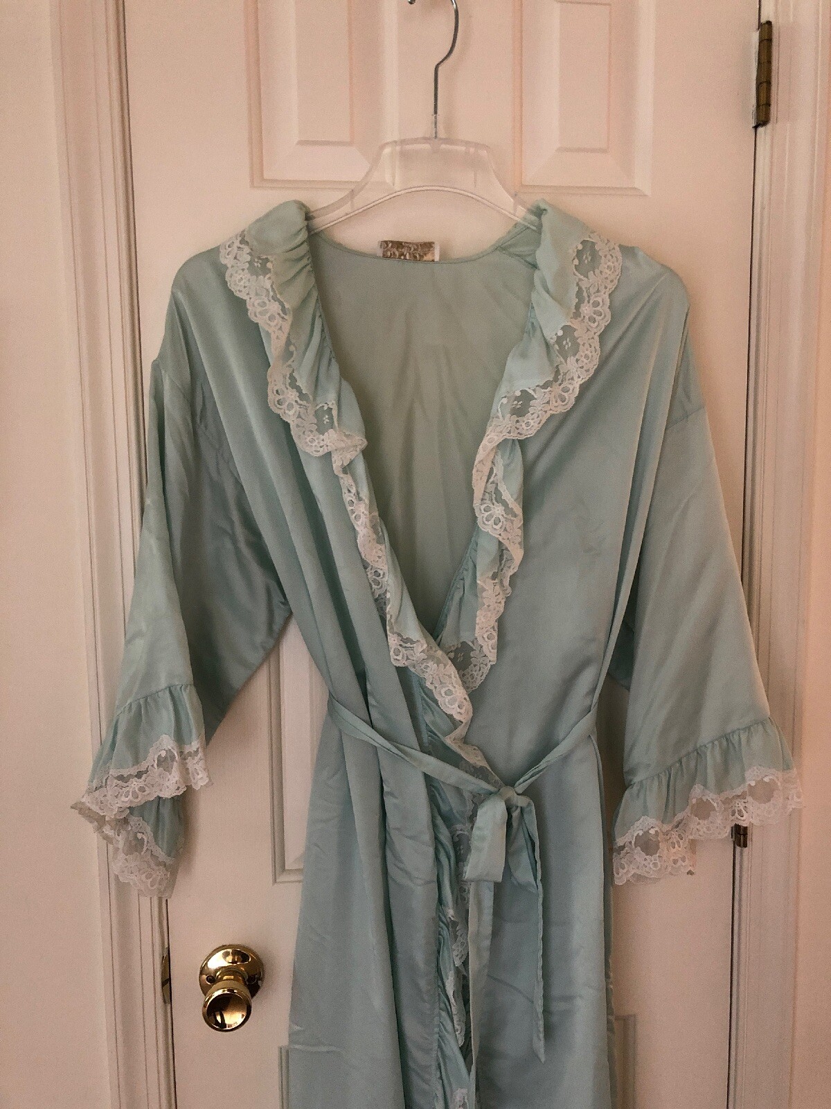 Vintage Givenchy Intimite Light Blue Robe Satin Lace … - Gem