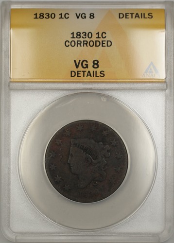1830 Coronet Head Large Cent Coin - Condition At ANACS VG-8 Details ...