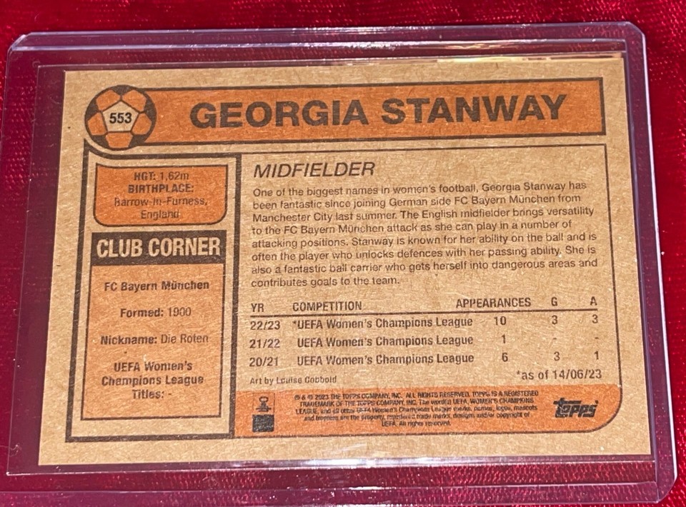 GEORGIA STANWAY ROOKIE CARD SOCCER UEFA CHAMPIONS TOPPS LIVING SET FC ...