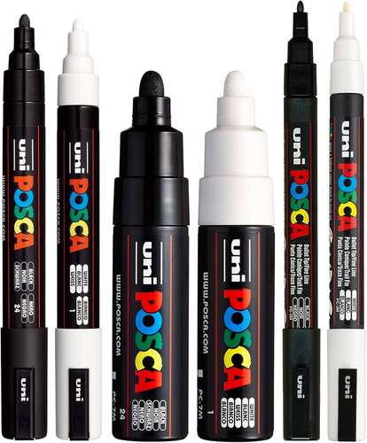 posca Black & White Bullet Tip - Set of 6 Pens (PC-5M, PC-7M, PC-3M) | eBay