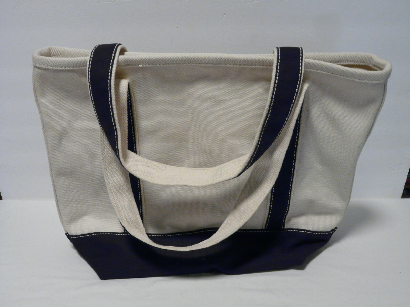 Lands' End Large Canvas Tote Bag Open Top Beige Blue … - Gem