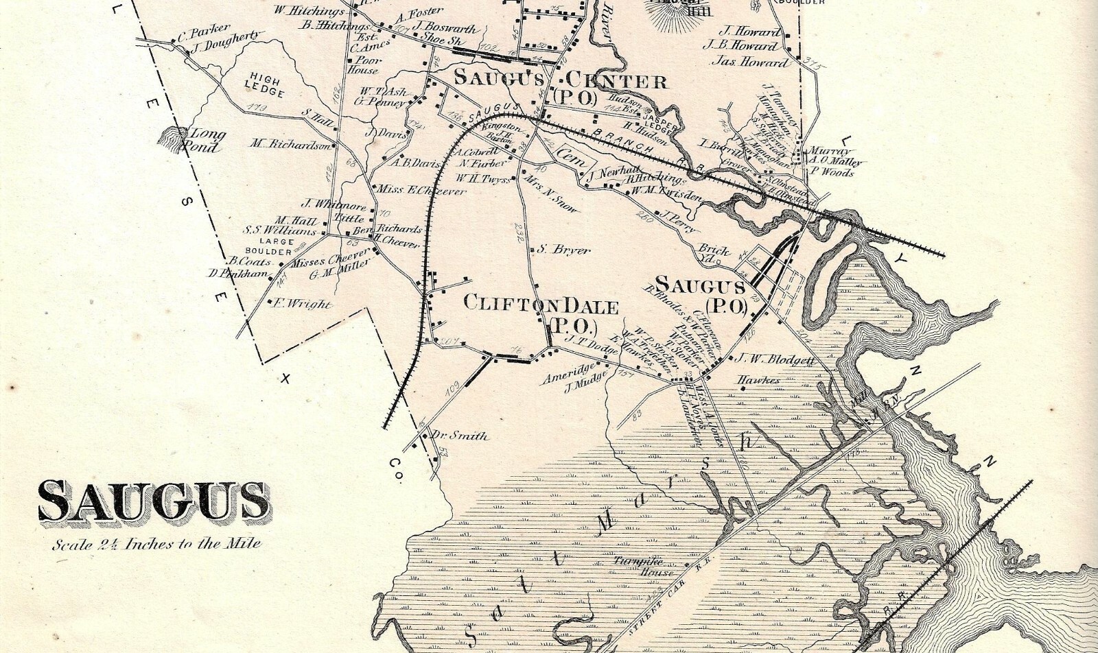Vintage 1872 Map of Saugus, MA., Removed from the Beers Atlas of Essex Co 1872 | eBay