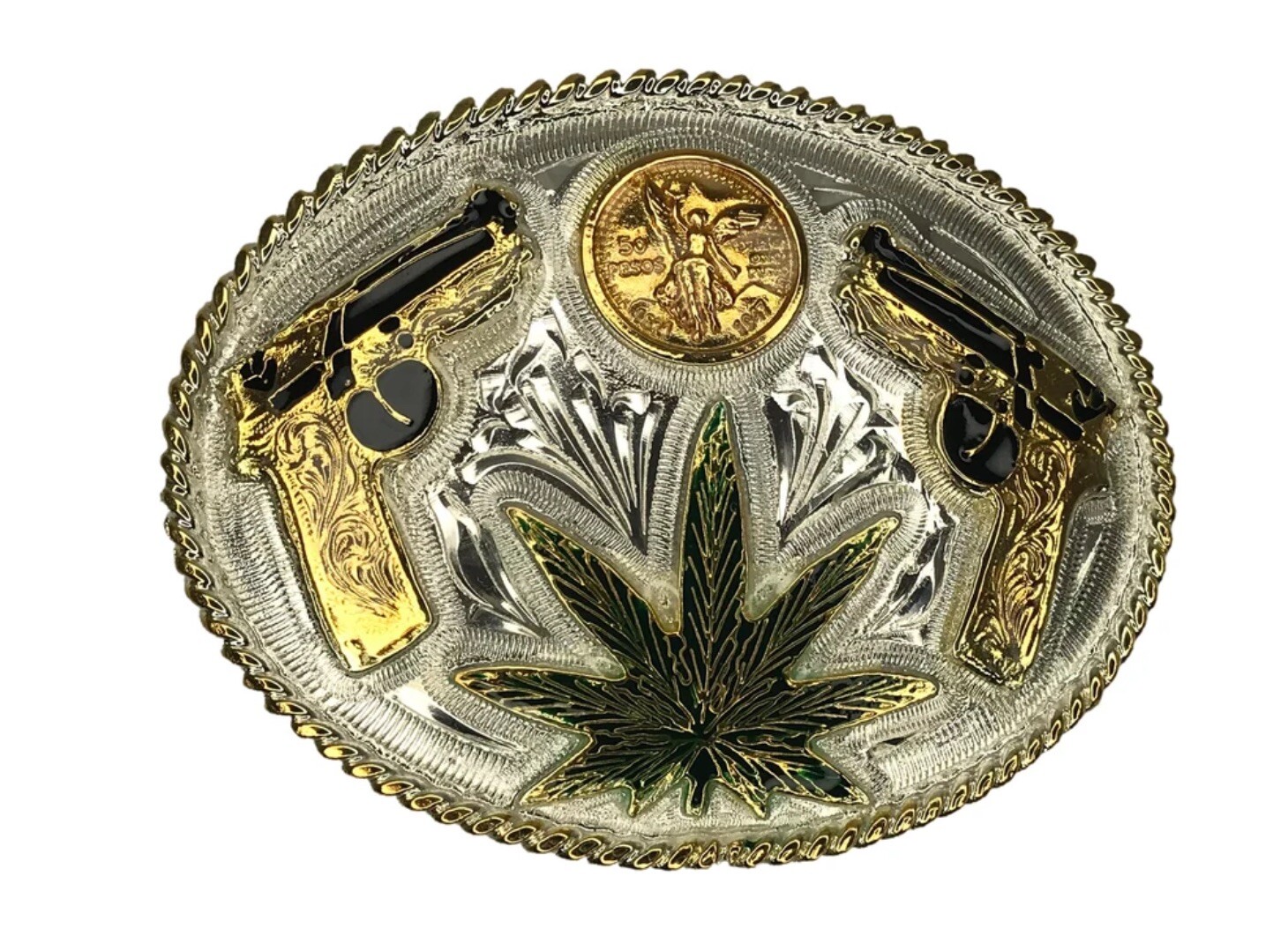 9MM MARIJUANA CENTENARIO cowboy western belt buckle - Gem