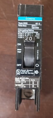 Siemens BQD120 1 Pole 20 amp 277V Bolt-On Circuit Breaker | eBay