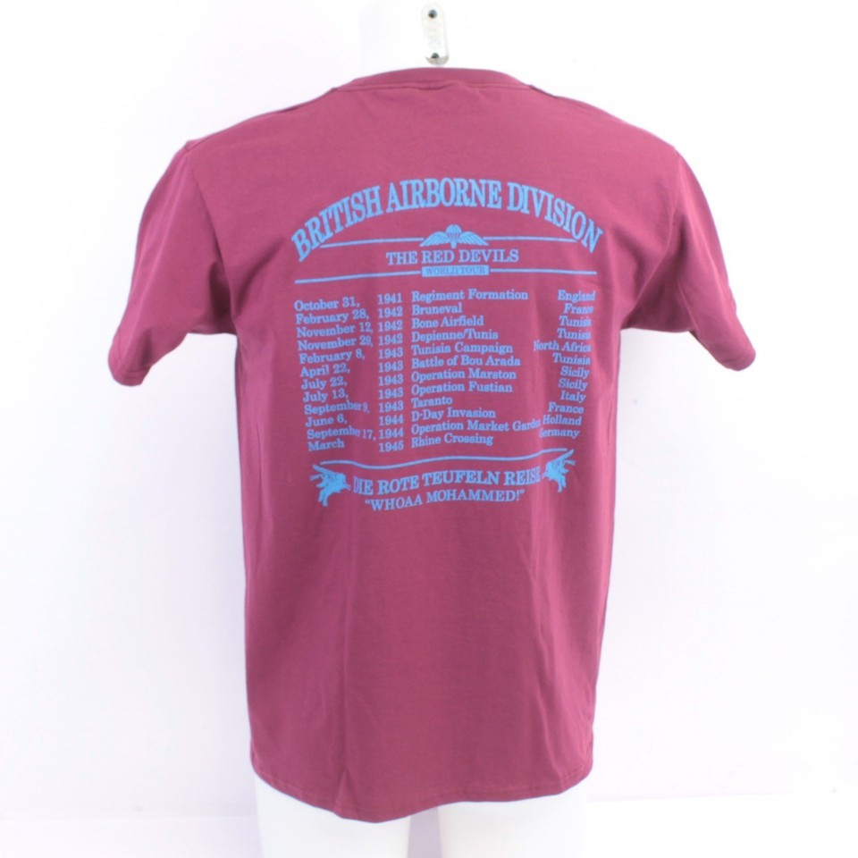 WW2 British Army 1st & 6th Airborne Division Tour Printed Maroon T ...
