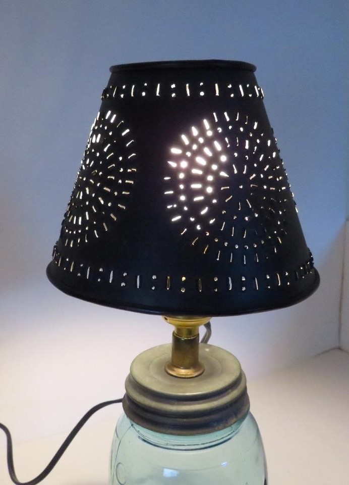 Vintage Primitive Blue Ball Mason Jar Lamp / Night Light with Punched ...