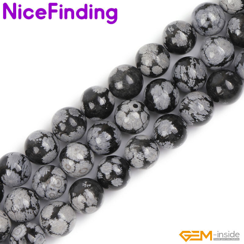 Natural Black Snowflake Obsidian Round Loose Gemstone Beads Jewelry ...