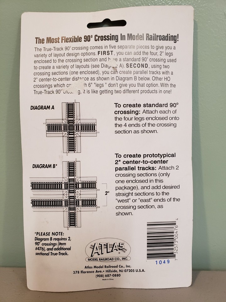 Atlas HO True-Track Code 83 Track & Roadbed System 90 Degree Crossing ...