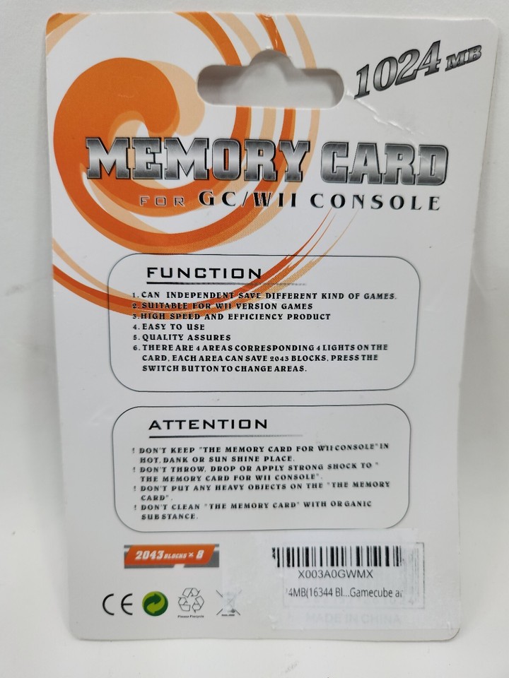 NEW ~ 1024MB(16344 Blocks)Gamecube Memory Card for Nintendo Wii Game ...
