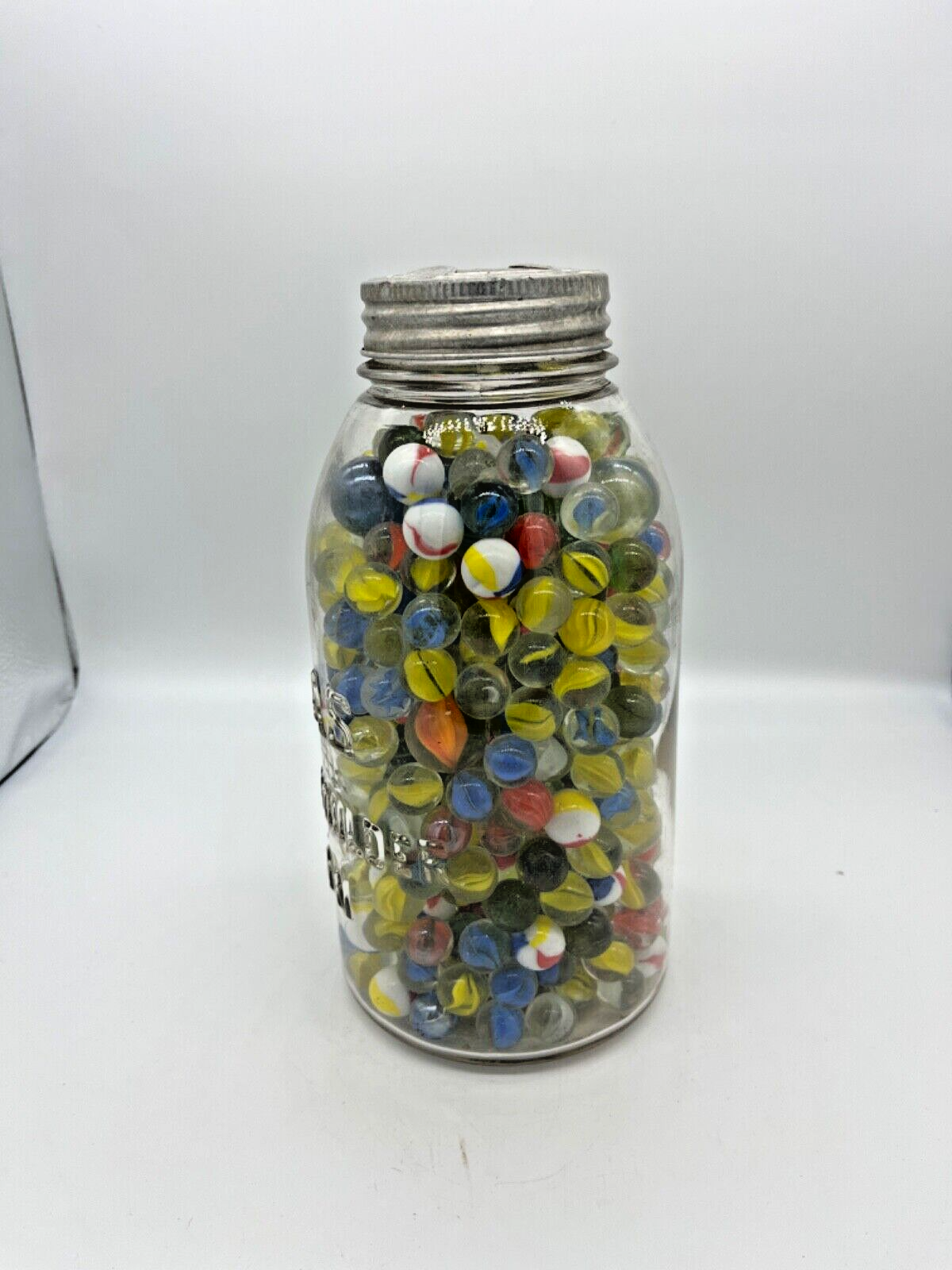 VTG large Atlas Strong Shoulder Mason jar full of vintage marbles | eBay