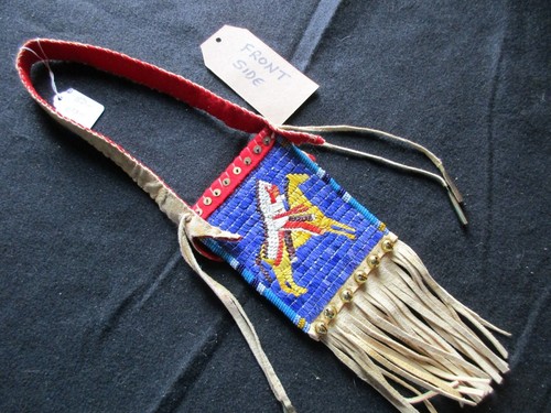 RARE! NATIVE AMERICAN QUILLED LEATHER MEDICINE BAG, TOBACCO POUCH SD ...