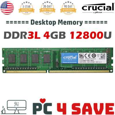 Crucial 4GB DDR3L 1600 Desktop Memory PC3L-12800U UDIMM 1RX8 240P ...