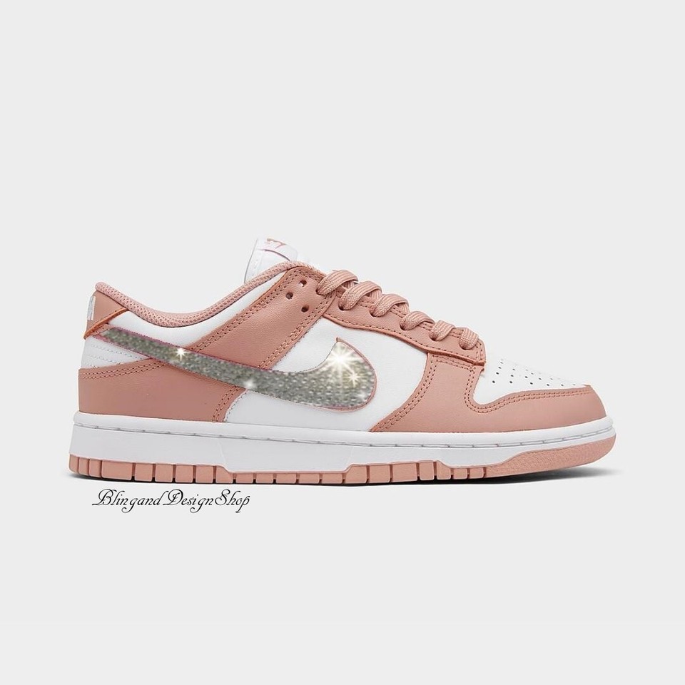 Customized Dunk Low White Rose Womens Sneakers Shoes with Crystals ...