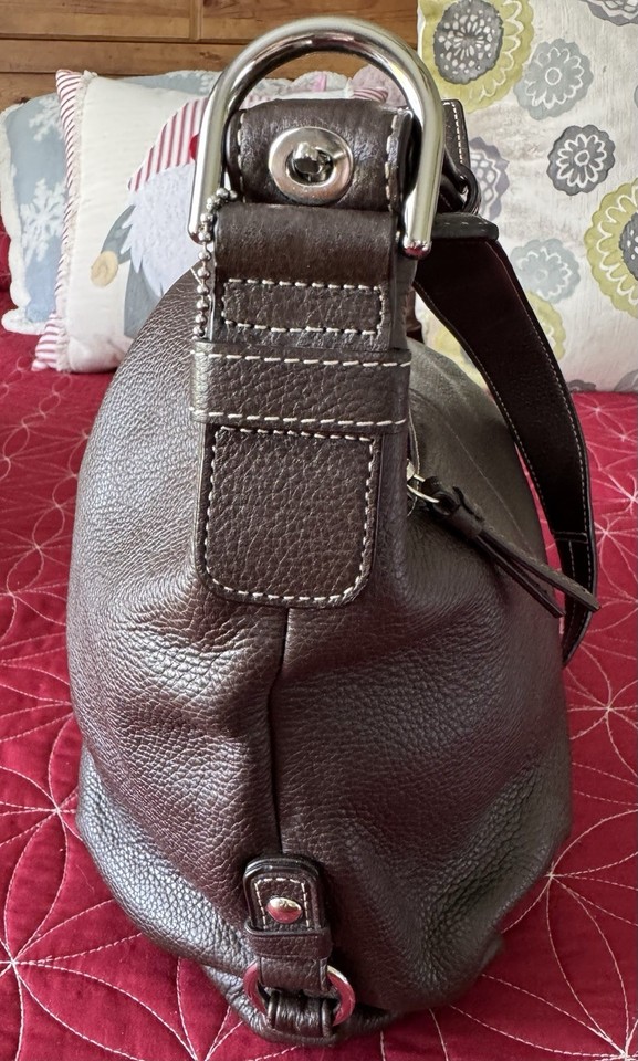 Authentic COACH Brown Pebble Leather Hobo Shoulder Bag F15064 Great ...